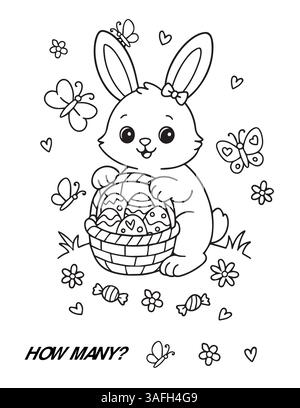 Easter bunny color and count page for elementary school kids, printable ...