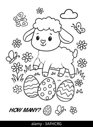 Easter lamb coloring page for kids, spring preschool printable color ...