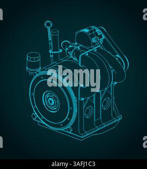 Stylized vector illustration of isometric blueprint of heavy duty ...