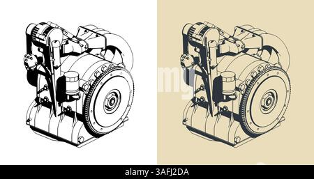 Wankel rotary engine stylized vector illustrations Stock Vector Image ...