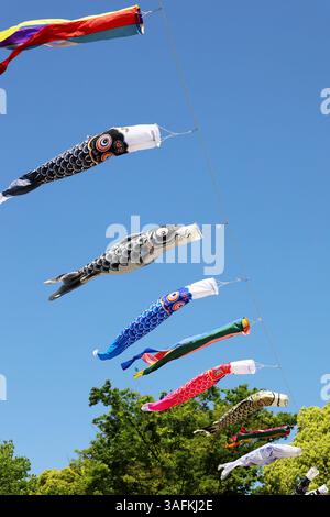 A blue clear sky and a Carp streamer swaying in the wind Stock Photo ...