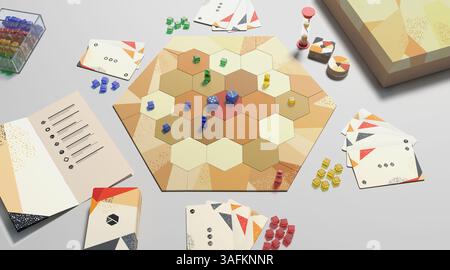 Colored board game field with chips, dice and cards mockup Stock Photo ...