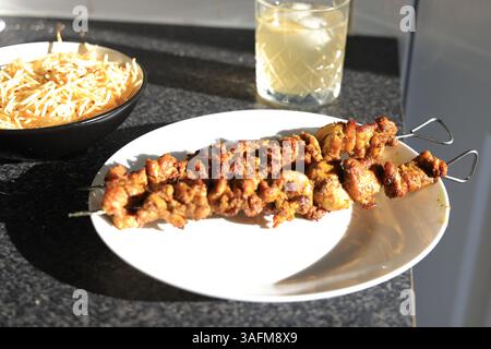 spanish style grilled pinchos chicken meat Stock Photo - Alamy