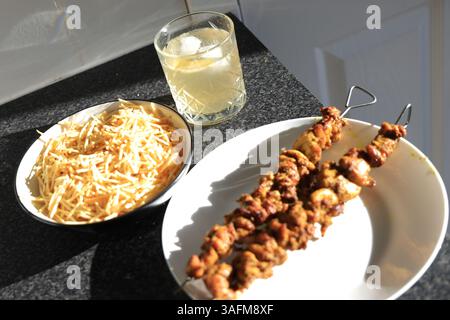 spanish style grilled pinchos chicken meat Stock Photo - Alamy