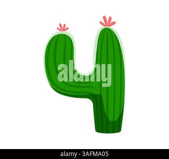 Cartoon cactus number 5 with flower font kids numbers. Green figure ...