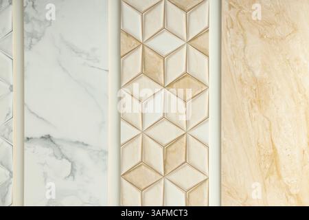 Samples of tiles with different patterns on display in store Stock ...