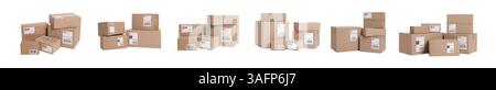 Many different parcels with shipping labels isolated on white, collage ...