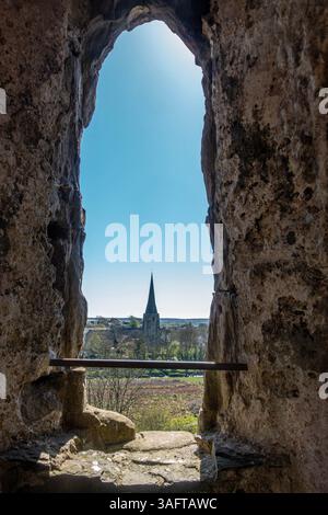 A window in the wall of Kidwelly Castle at Kidwelly in Camarthanshire ...