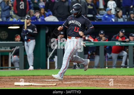 Minnesota Twins left fielder Harrison Bader (12) in the second inning ...