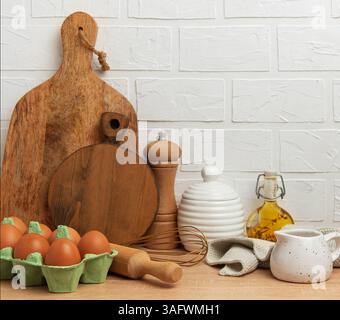 Ingredients for baking on table against dark background Stock Photo - Alamy