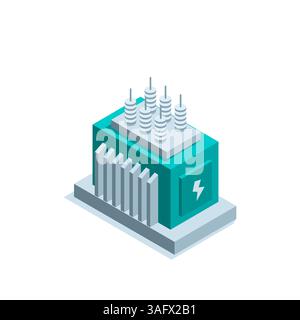 isometric transformer box in color on a white background, electricity ...