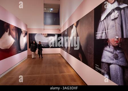 AMSTERDAM - Enlarged sections of paintings in the exhibition From ...