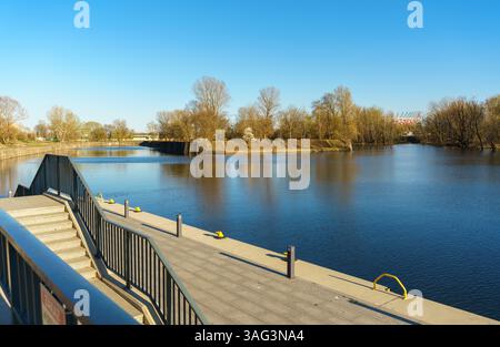 Warszawa, Port Praski, eastern banks of Vistula river. Wild landscape ...