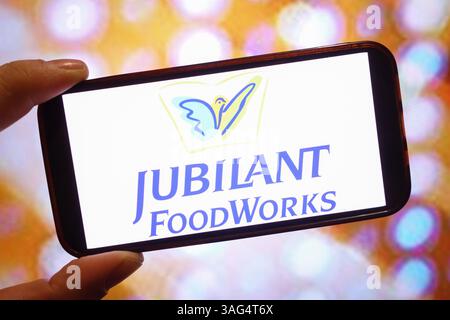 In this photo illustration, the Jubilant FoodWorks company logo is seen ...