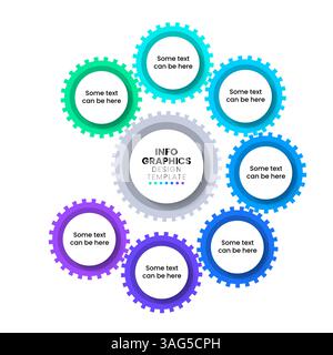 Infographic gears with seven steps. Modern vector timeline with ...
