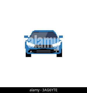 Pixelated sports car icon in front view. Retro pixel art sports car ...