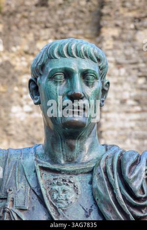 Caesar Augustus Trajan, emperor of Ancient Rome. Bronze statue with ...