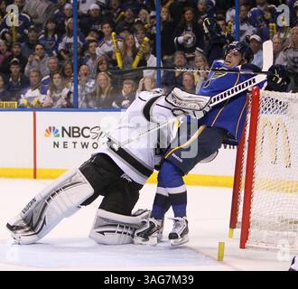 Los Angeles Kings goaltender David Rittich squirts liquid toward the ...