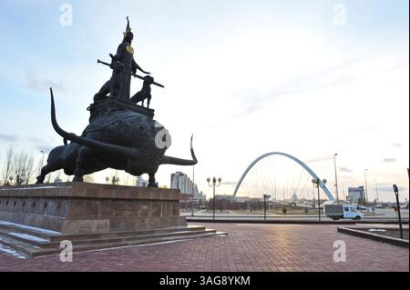 Monument in the center of the capital: the Saka Queen Tomiris and two ...