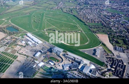 An aerial view of the famous Racecourse at Cheltenham, West Midlands ...