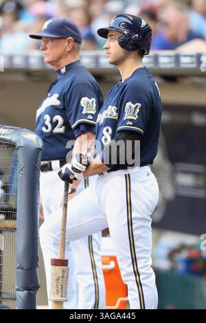 Milwaukee Brewers' Ryan Braun looks on during spring training baseball ...