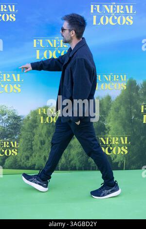 Hugo Silva attended 'Un Funeral de Locos' Photocall at Casa de Vacas on April 8, 2025 in Madrid ...