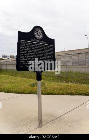 An historical marker on the site of the 1915 lynching of Leo Frank ...