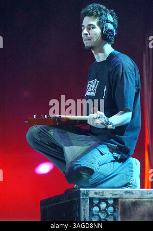 Jan 18, 2004; Uniondale, MA, USA; BRAD DELSON of Linkin Park performs ...