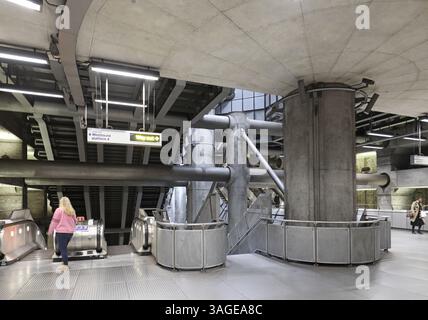 Interior view of Westminster underground Station, London, UK. Shows ...