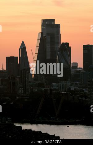 The skyline of the City of London featuring the Gherkin building Stock ...