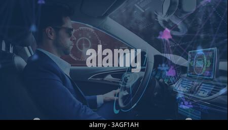 Image of information displays with man using self driving car Stock ...