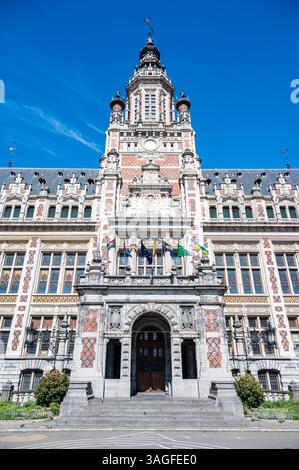 Monumental facade of the town hall of Schaerbeek, Brussels, Belgium ...