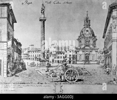 View of Trajan's Column, Rome, in the 18th century. Base with double ...