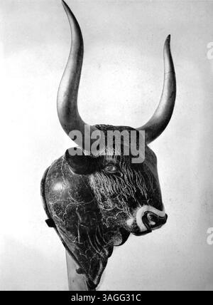 Rhyton in the shape of a bull's head, terracotta, ancient Greek art ...