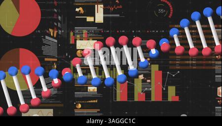 Image of dna strand over statistics Stock Photo - Alamy