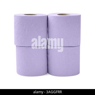 Violet toilet paper rolls isolated on white Stock Photo - Alamy