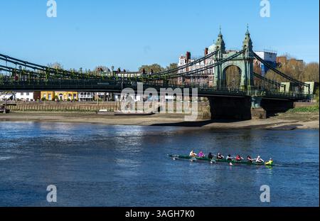 boats passing Hammersmith Bridge by river Thames, London, England,UK ...