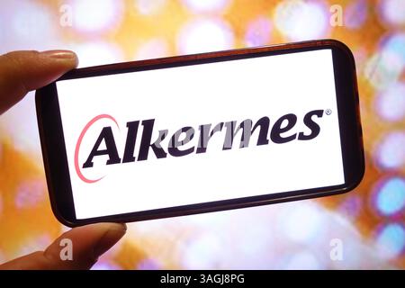 In this photo illustration the Alkermes logo of a biopharmaceutical ...