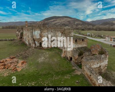 Aerial view of Alvinc Martinuzzi Castle ruin in Vintu de Jos ...