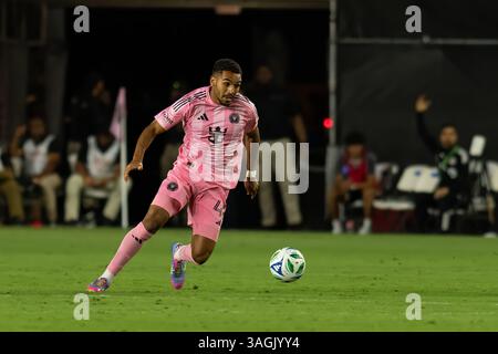 Inter Miami midfielder Yannick Bright #42 heads the ball during the ...