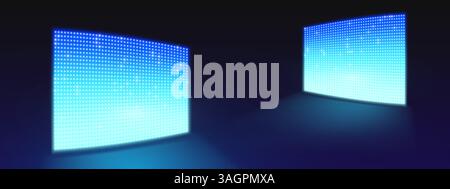 LED screen panels set glowing on dark background - large stadium or ...