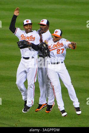 Baltimore Orioles players celebrate their 9-5 win over the Boston Red ...