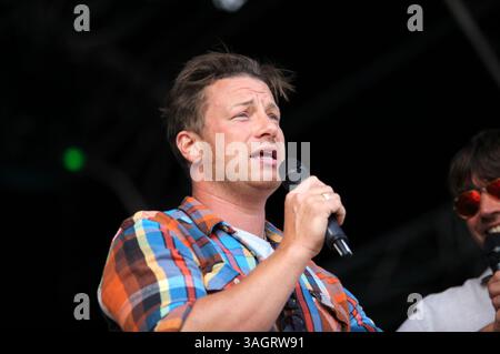 Jamie Oliver at Big Feastival held at Alex James’ farm in Oxfordshire ...