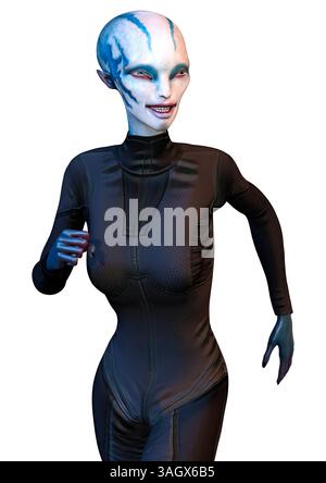 3D rendering of a blue female alien isolated on white background Stock ...