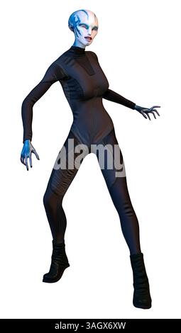 3D rendering of a blue female alien isolated on white background Stock ...