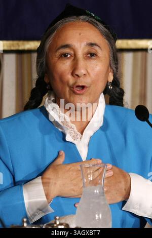 Rebiya Kadeer, president of the World Uyghur Congress, speaks at a ...