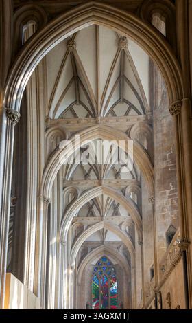 Vaulted roof ceiling inside Bristol cathedral church, Bristol, England ...