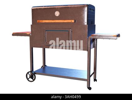 3D rendering of a square barbecue grill with a lid isolated on white ...