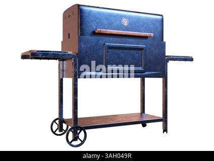 3D rendering of a square barbecue grill with a lid isolated on white ...
