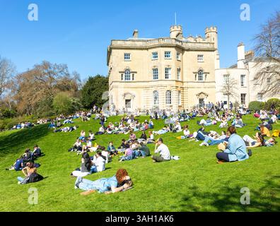 Students on lawn sunbathing, Royal Fort House architect James Bridges ...